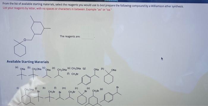 Solved From the list of avaliable starting materials, select | Chegg.com