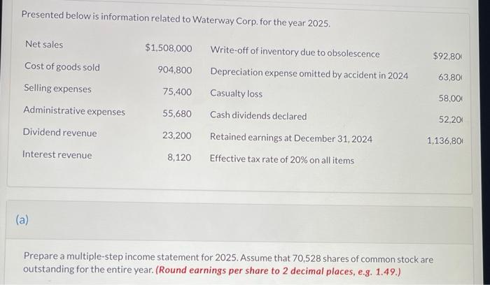 Solved (a) Prepare a multiple-step income statement for | Chegg.com