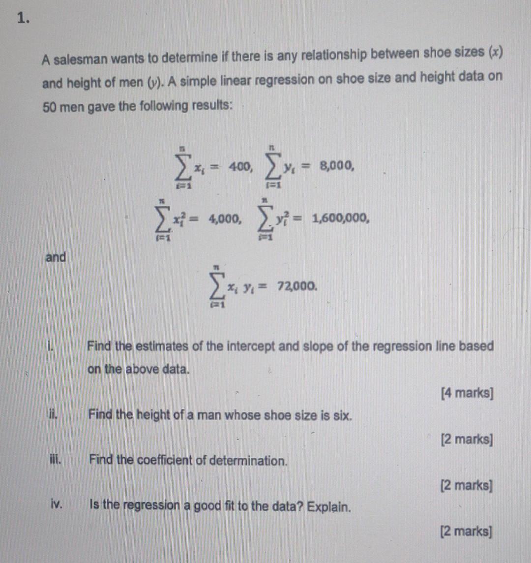 Solved A salesman wants to determine if there is any | Chegg.com