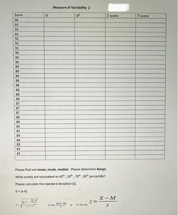 Measure of Variability 2 Please find out mean, mode, | Chegg.com