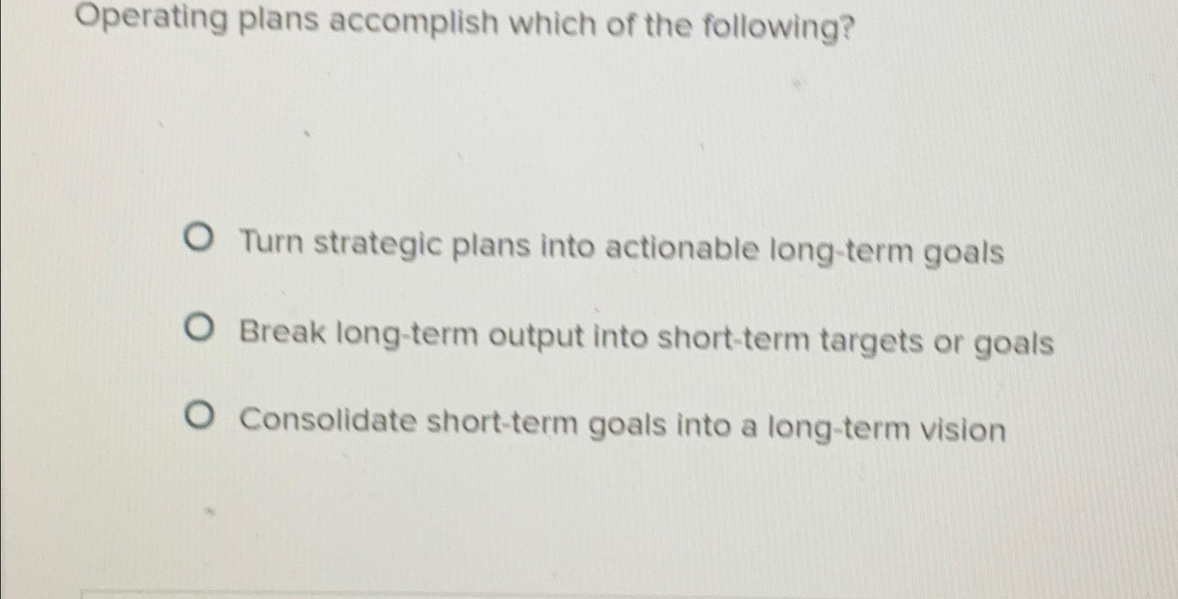 Solved Operating plans accomplish which of the | Chegg.com