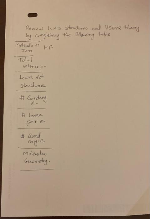 [Solved]: Review Lewis structires and USEPQ thery by comple