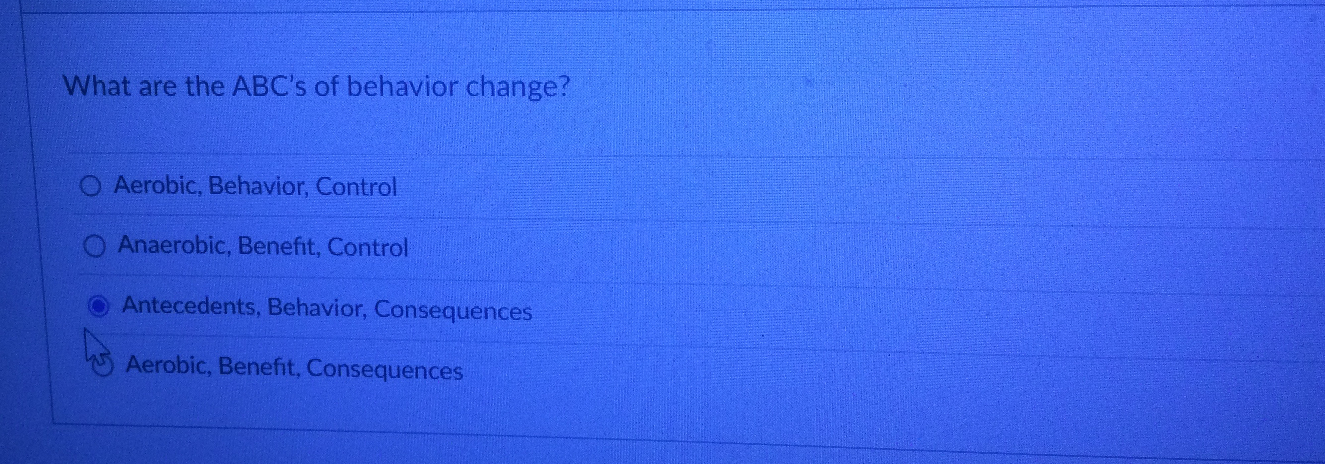 Solved What are the ABC 's of behavior change?Aerobic, | Chegg.com