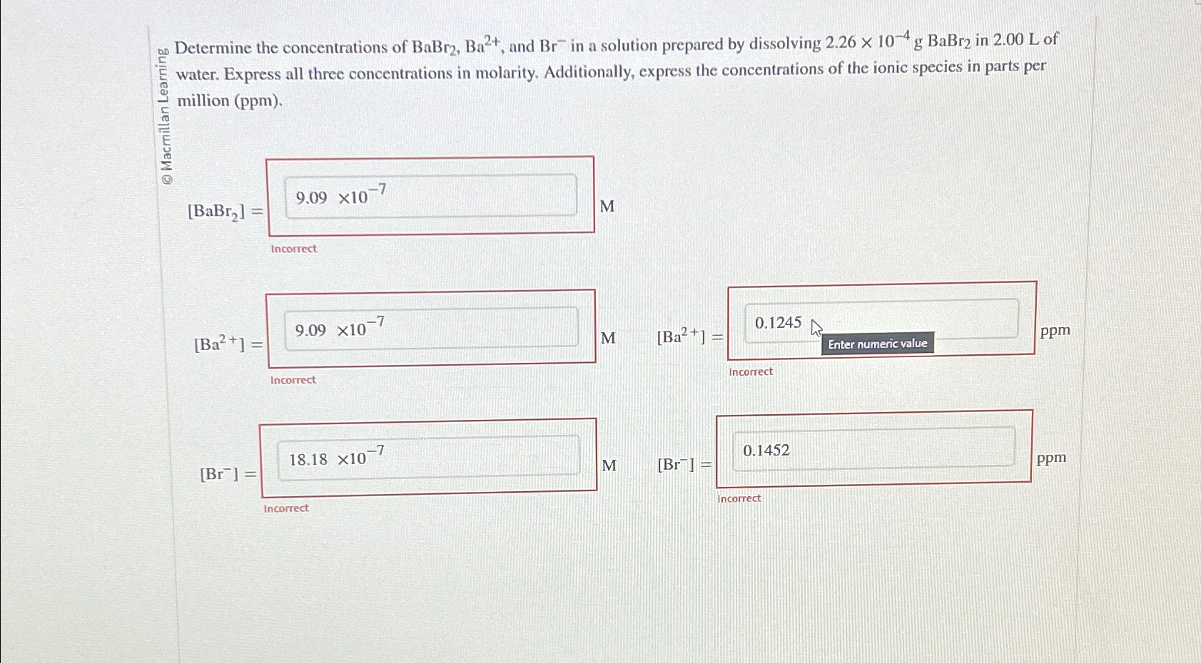Solved no Determine the concentrations of BaBr2,Ba2+, ﻿and | Chegg.com