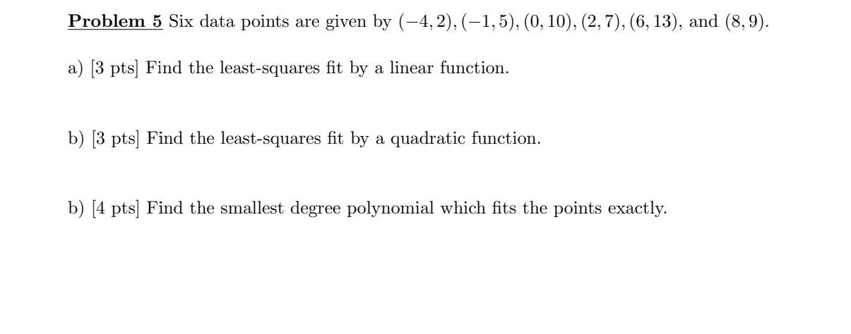 Solved Problem 5 Six data points are given by (-4, 2), | Chegg.com