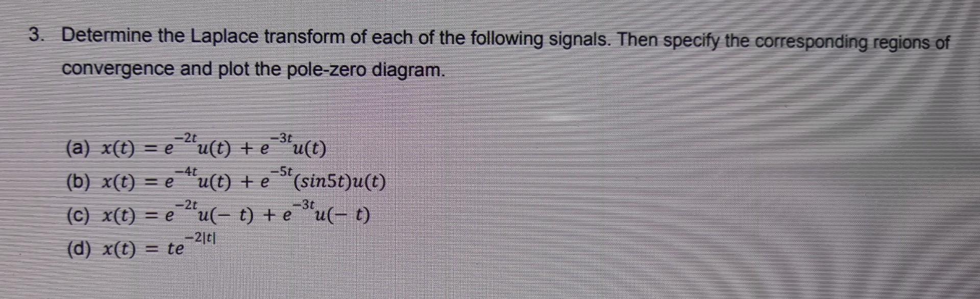 Solved 3. Determine the Laplace transform of each of the | Chegg.com