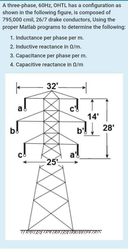 A three-phase, 60Hz, OHTL has a configuration as | Chegg.com