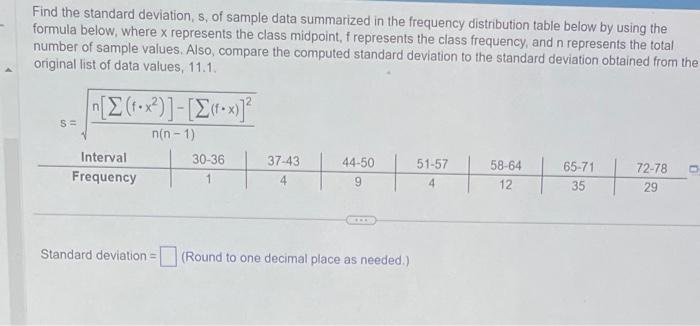 Solved Find the standard deviation, s, of sample data | Chegg.com