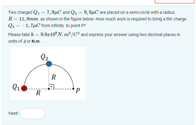 Solved Two charged Q1=7,9μC ﻿and Q2=9,9μC ﻿are placed on a | Chegg.com