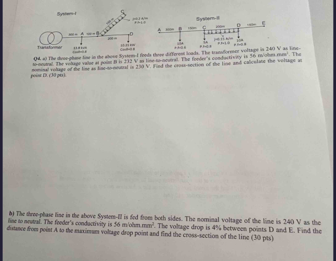 Solved 0 ﻿V as line-Q4. ﻿a) ﻿The three-phase line in the | Chegg.com