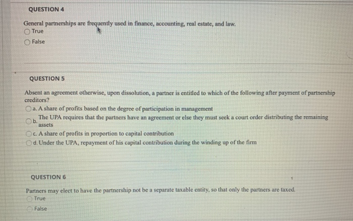 Solved QUESTION 4 General partnerships are frequently used | Chegg.com