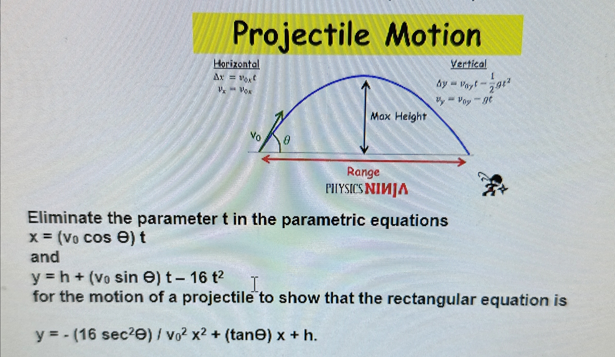 Solved Projectile MotionEliminate the parameter t ﻿in the | Chegg.com