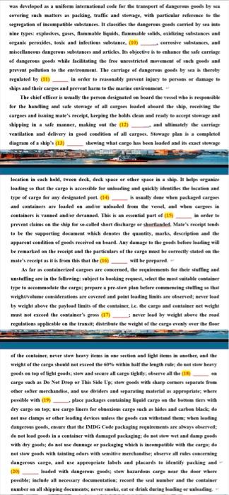 Solved stowage of cargo broken stowage freight containers | Chegg.com