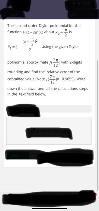 Solved Tasks The second-order Taylor polinomial for the | Chegg.com