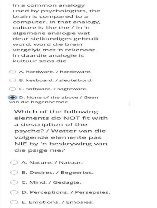 Solved In a common analogy used by psychologists, the brain | Chegg.com