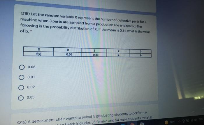 Solved Q15) Let the random variable X represent the number | Chegg.com
