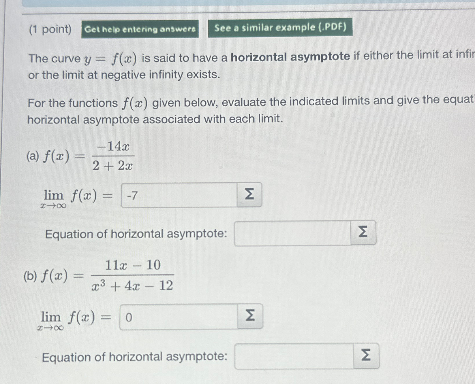 Solved (1 ﻿point)The curve y=f(x) ﻿is said to have a | Chegg.com