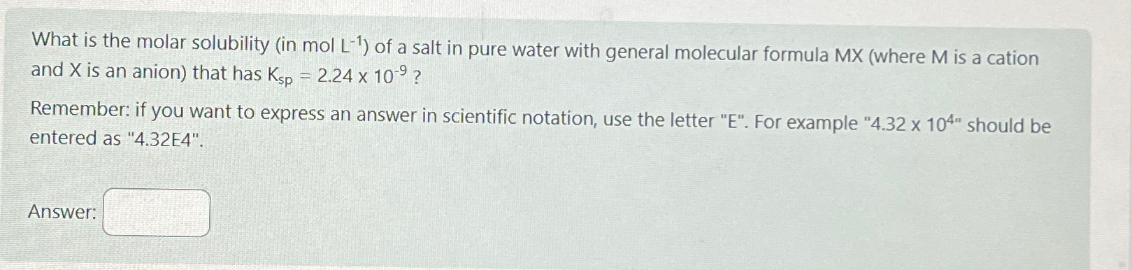 Solved What is the molar solubility (in molL-1 ) ﻿of a salt | Chegg.com
