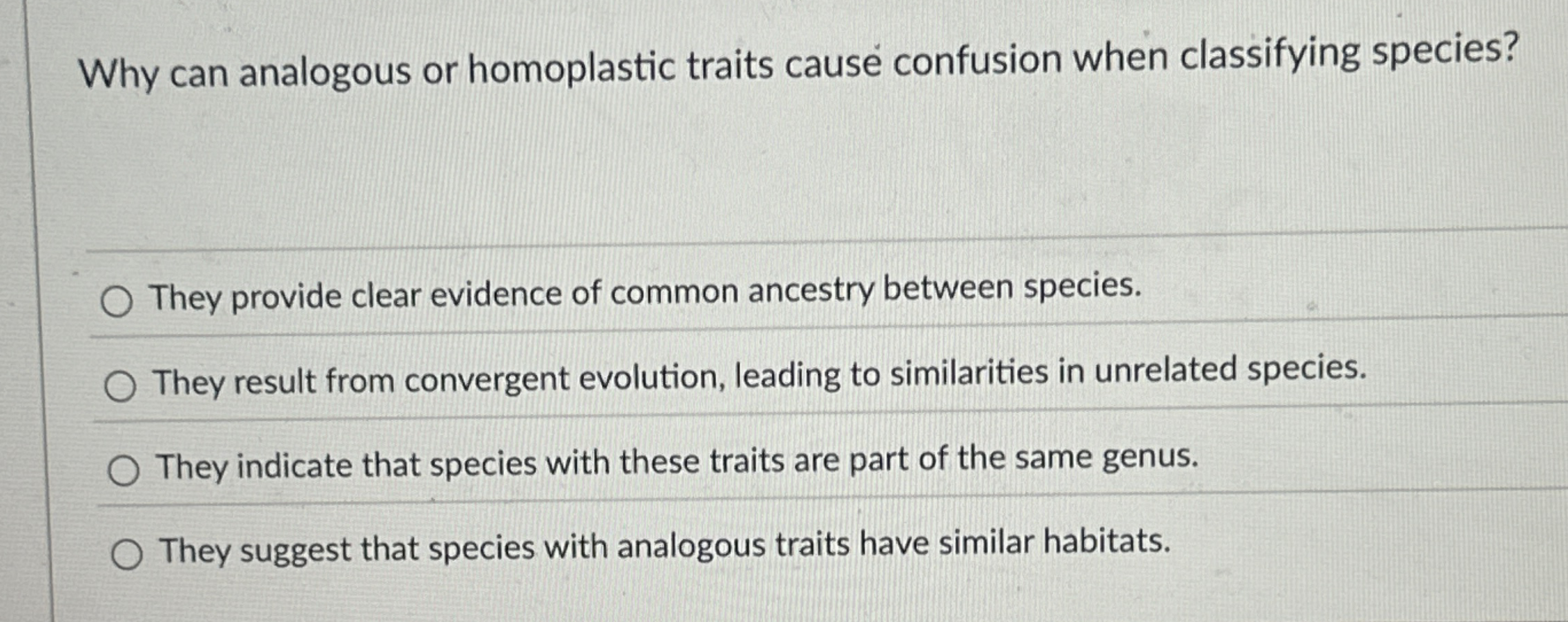 Solved Why can analogous or homoplastic traits cause | Chegg.com