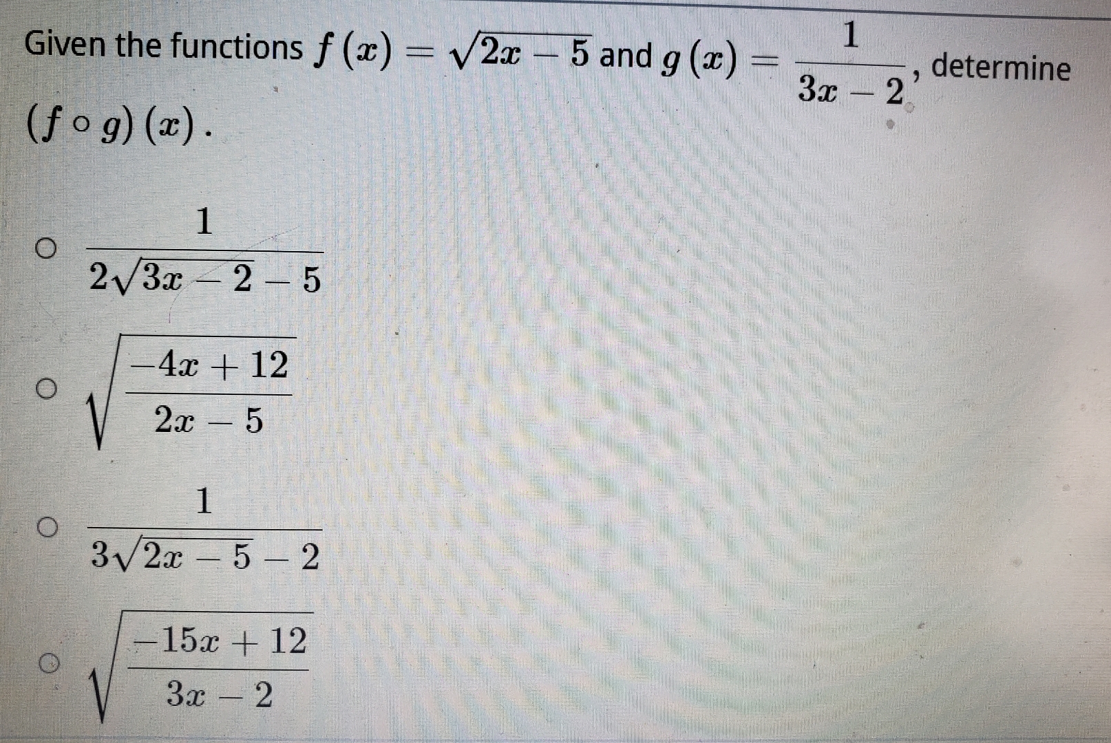 Solved Given the functions f(x)=2x-52 ﻿and g(x)=13x-2, | Chegg.com