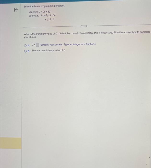 Solved Soive the linear programming problem. Minimize | Chegg.com