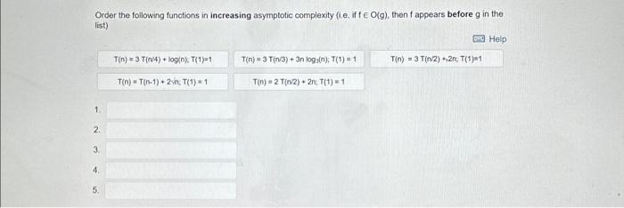 Solved Order the following functions in increasing | Chegg.com
