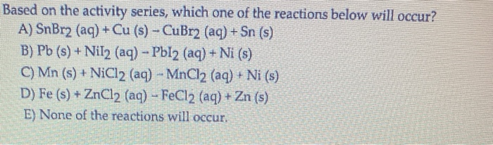 Solved Based on the activity series, which one of the | Chegg.com