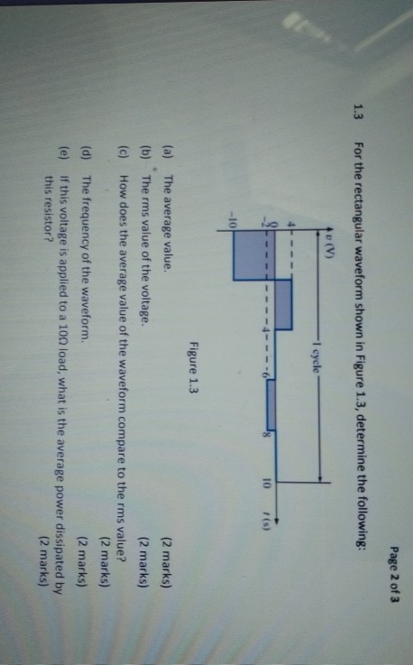 Solved Page 2 of 3 1.3 For the rectangular waveform shown in | Chegg.com
