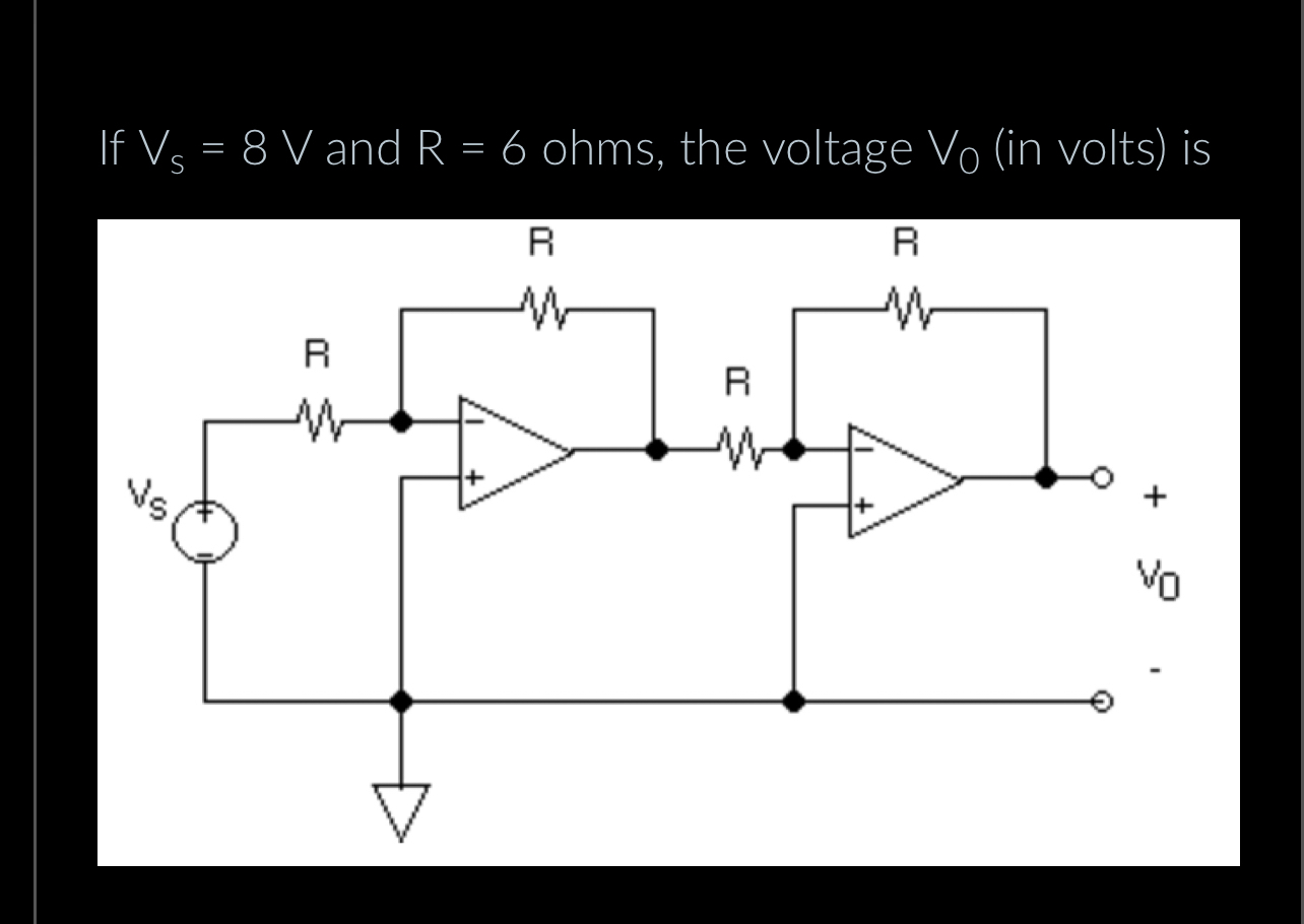 Solved If VS=8V ﻿and R=6 ﻿ohms, the voltage V0 (in volts) | Chegg.com
