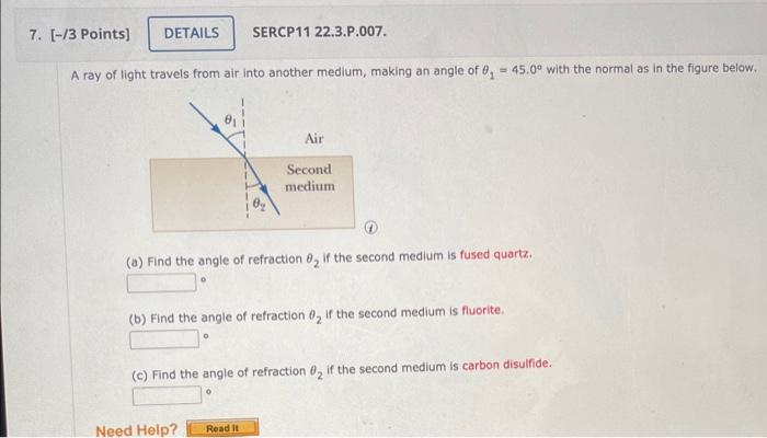 Solved A ray of light travels from air into another medium, | Chegg.com