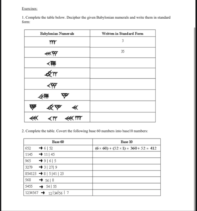 Solved Exercises：1．Complete the table below．Decipher the | Chegg.com
