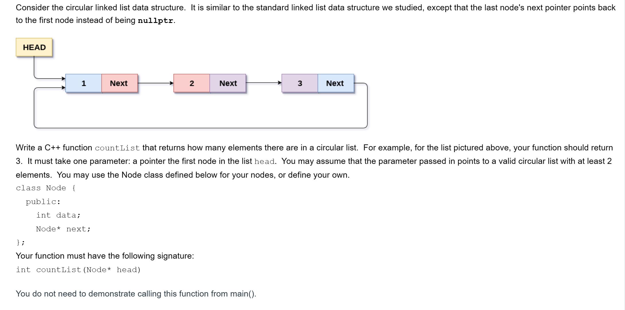 Solved Consider the circular linked list data structure. It | Chegg.com