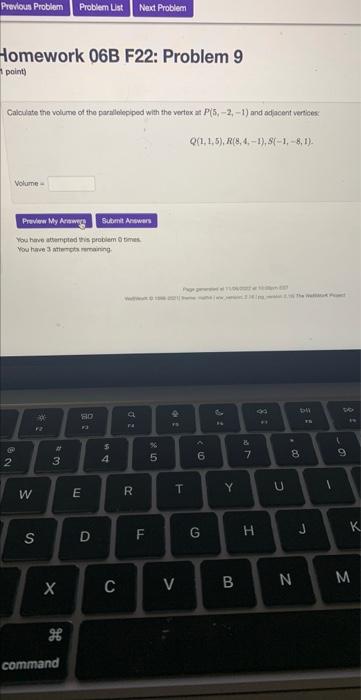 Solved tomework 06B F22: Problem 9 point) Calculate the | Chegg.com