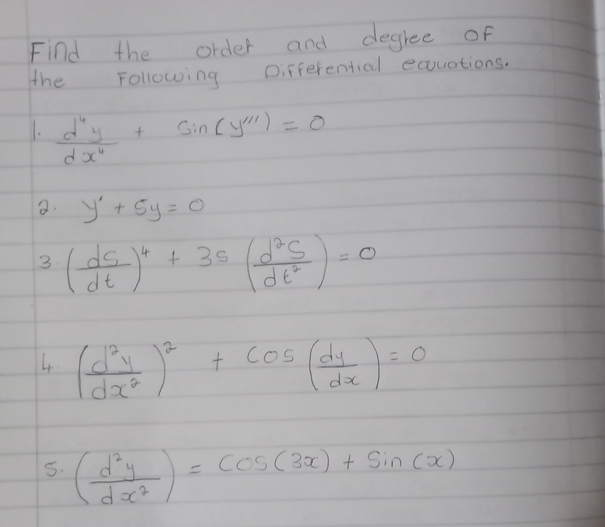 Solved Find the order and degree of the Following | Chegg.com