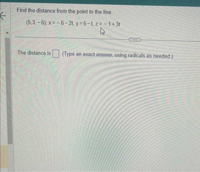 Solved Find the distance from the point to the line. | Chegg.com