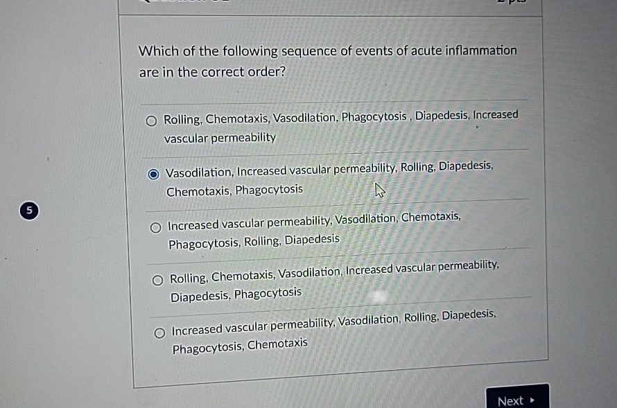 Solved Which of the following sequence of events of acute | Chegg.com