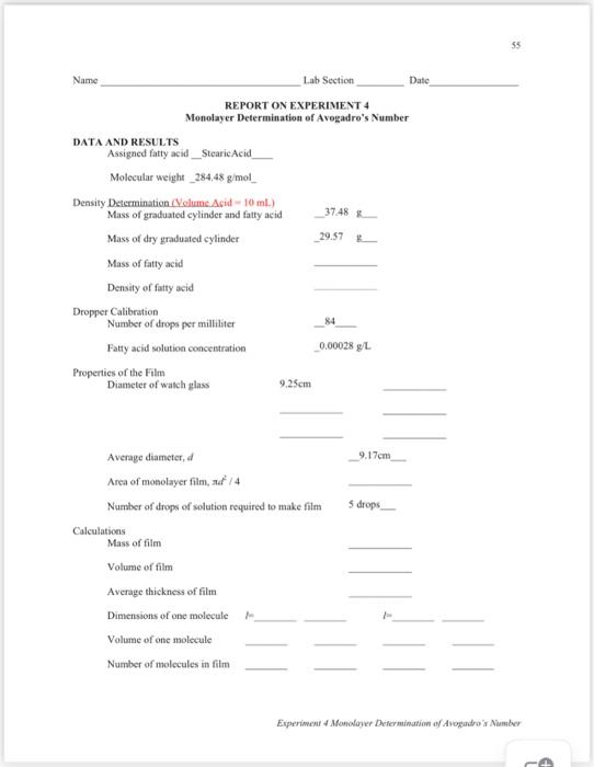 Solved 55 Name Lab Section Date REPORT ON EXPERIMENT 4 | Chegg.com