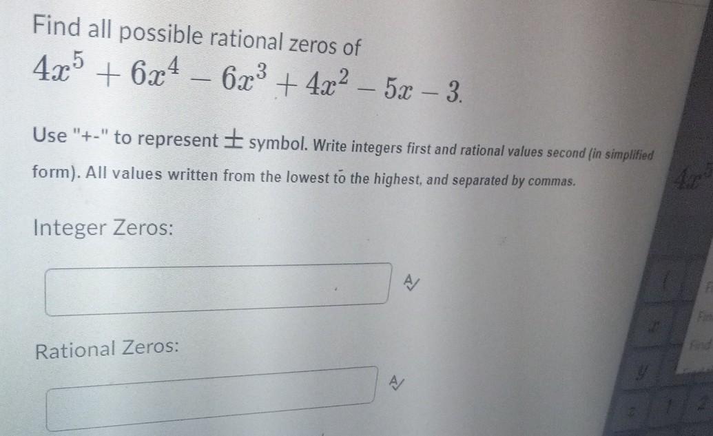 Solved Find all possible rational zeros of | Chegg.com