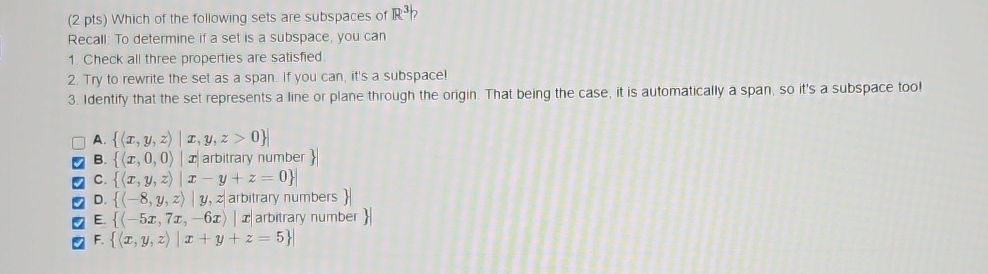 Solved Which of the following sets are subspaces of | Chegg.com