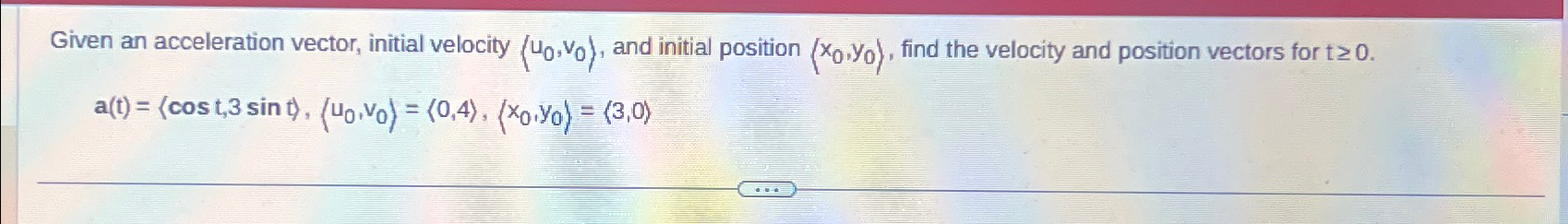 Solved Given an acceleration vector, initial velocity | Chegg.com