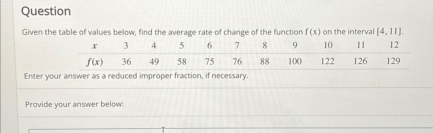 Solved QuestionGiven the table of values below, find the | Chegg.com