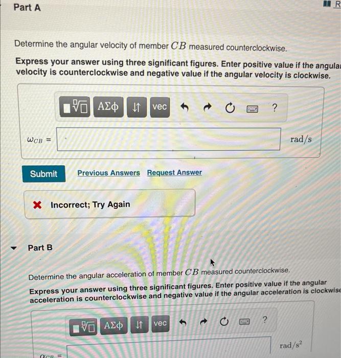Solved Member AB has the angular velocity ωAB=2rad/s and | Chegg.com