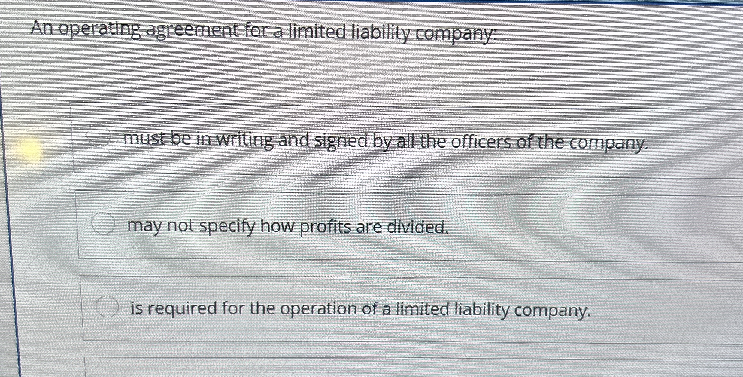 Solved An operating agreement for a limited liability | Chegg.com
