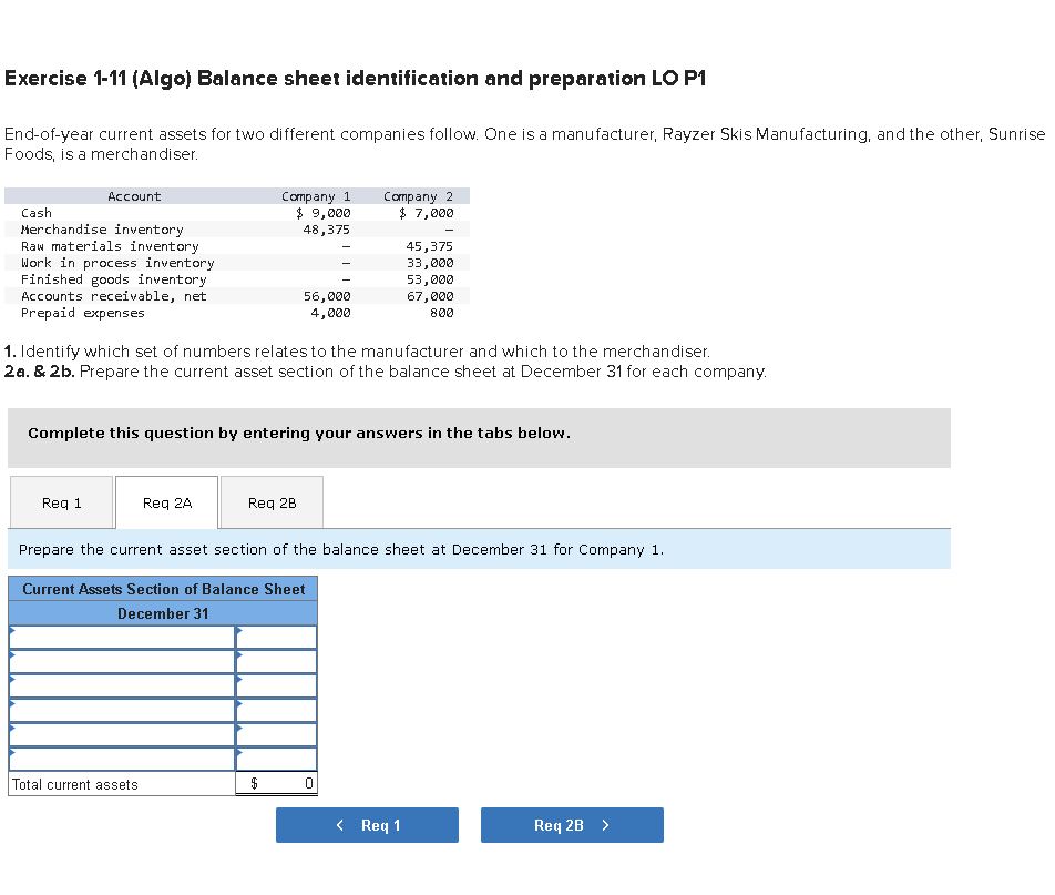 Solved Exercise 1-11 (Algo) ﻿Balance sheet identification | Chegg.com