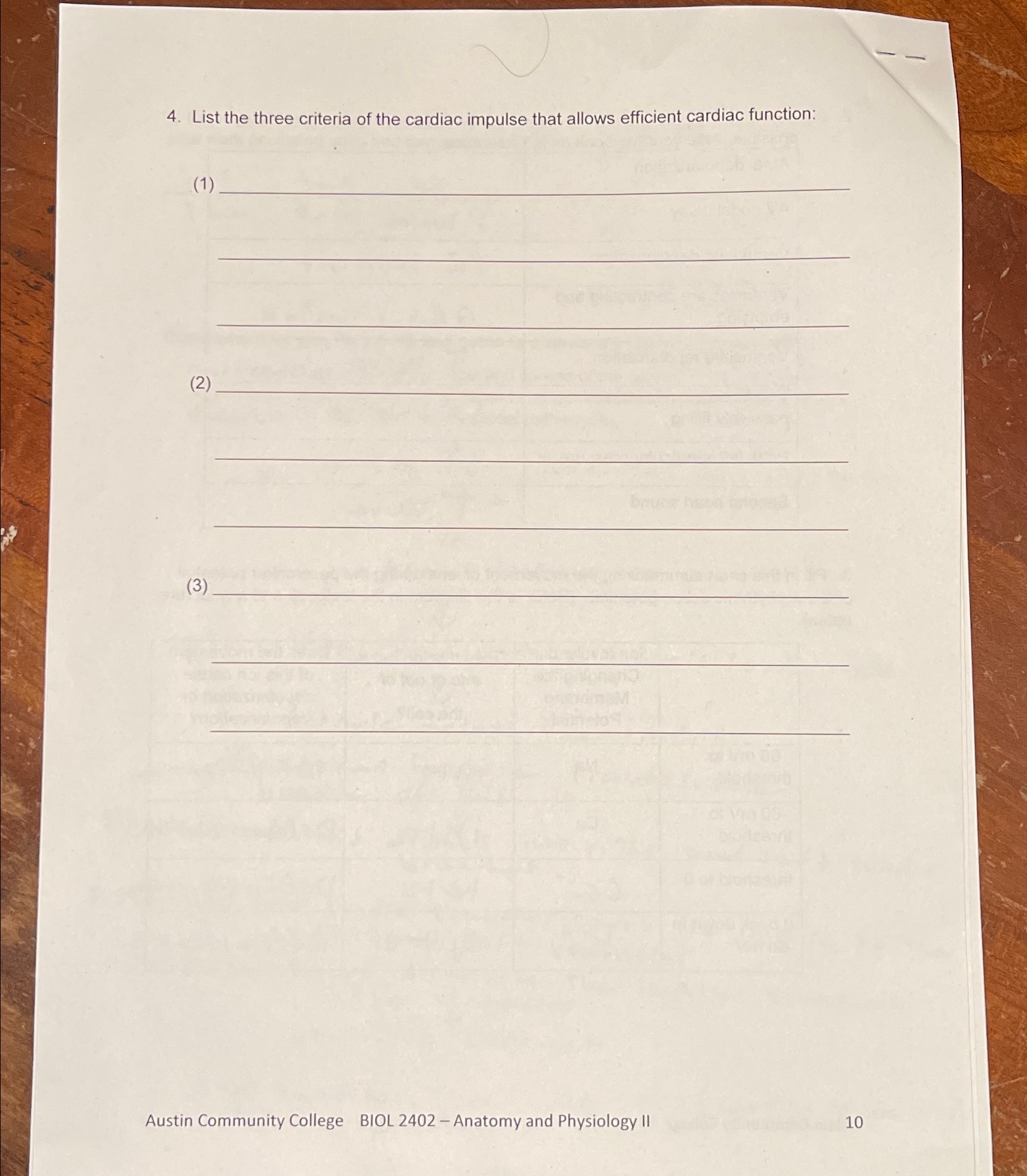 Solved List The Three Criteria Of The Cardiac Impulse That