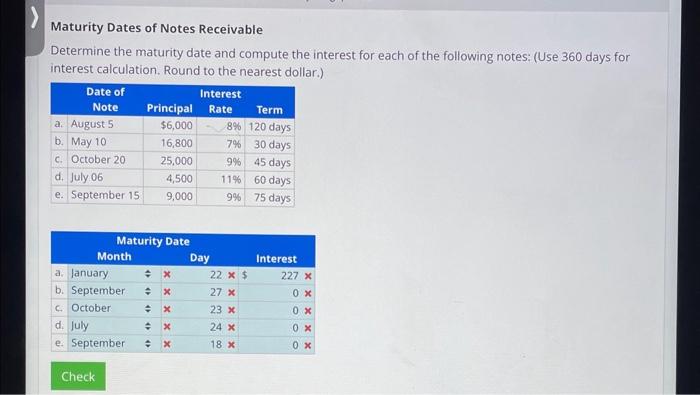 Solved Maturity Dates of Notes Receivable Determine the | Chegg.com