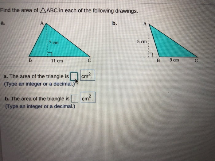 Solved Find the area of ABC in each of the following | Chegg.com