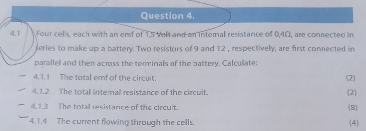 Solved Question 4.4.1 ﻿Four cells, each with an emf of | Chegg.com
