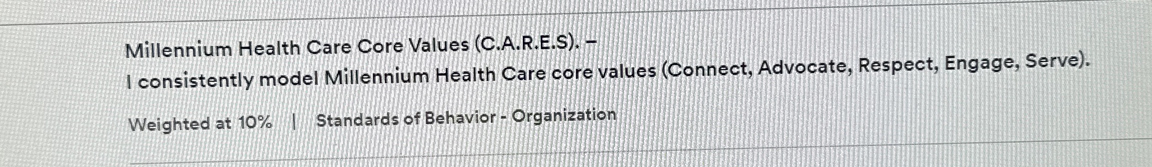 Solved Millennium Health Care Core Values (C.A.R.E.S). ﻿I | Chegg.com