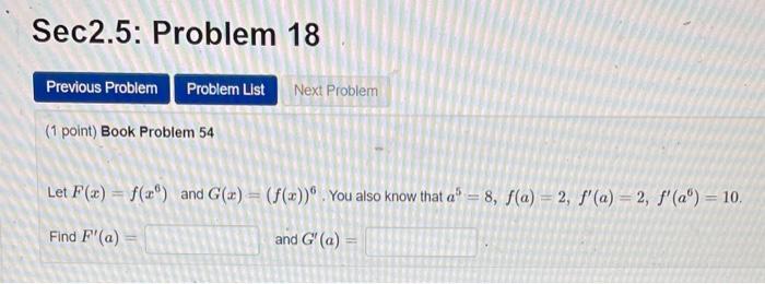 Solved (1 point) Book Problem 54 Let F(x)=f(x6) and | Chegg.com
